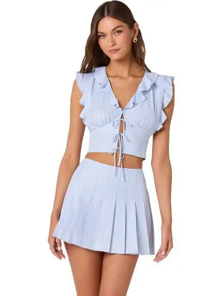 Astr The Label Zoela Striped Pleated Skort - Blue Stripe