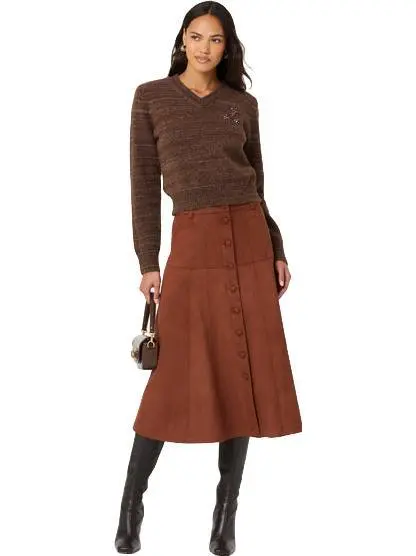 Astr The Label Zoya Faux Suede Midi Skirt - Brown