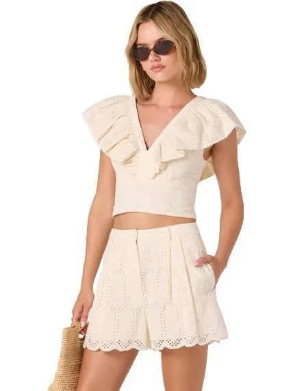 Astr The Label Margo Eyelet Pleated Shorts - Cream
