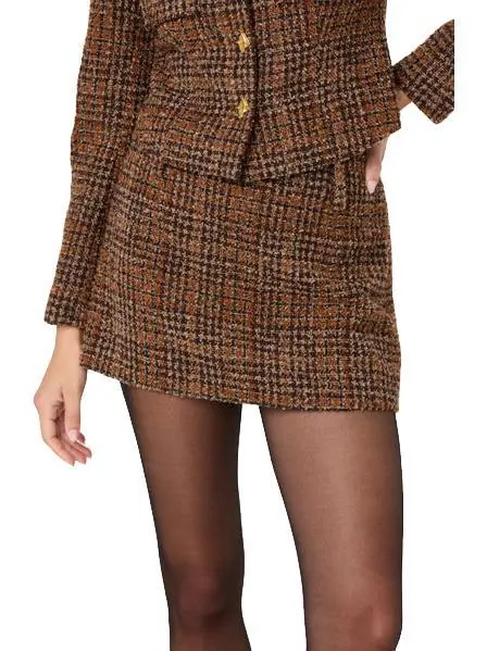 Astr The Label Kyleigh Plaid Tweed Mini Skirt - Rust Brown