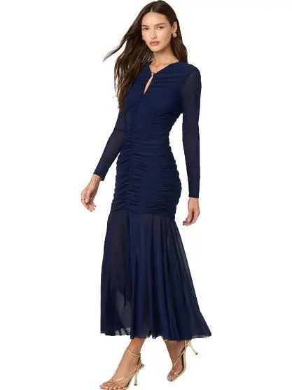 Astr The Label Yasmine Ruched Long Sleeve Maxi Dress - Navy