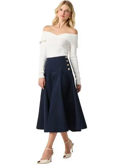 Astr The Label Drop Waist A-line Skirt - Navy