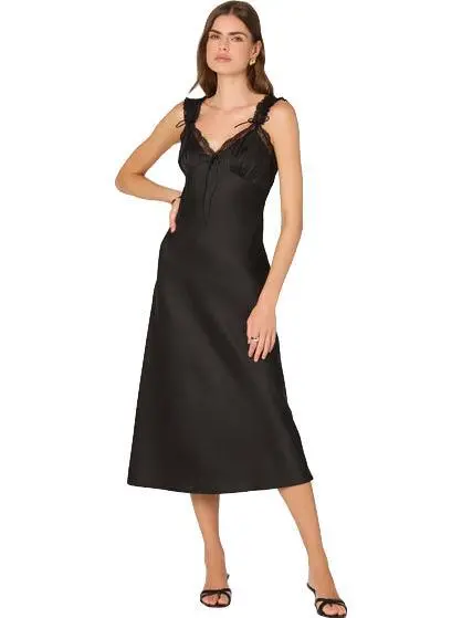 Astr The Label Lace Trimmed Satin Slip Midi Dress - Black
