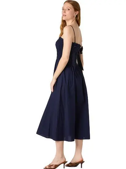 Astr The Label Harper Smocked A-line Midi Dress - Navy