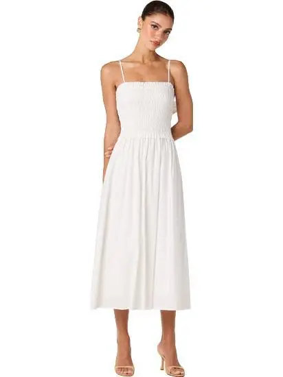 Astr The Label Harper Smocked A-line Midi Dress - White