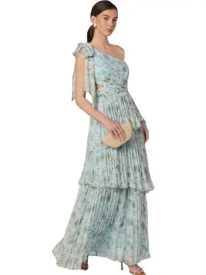 Astr The Label Tearra One-shoulder Floral Tiered Maxi Dress - Light Blue Floral