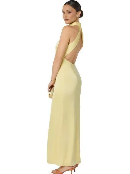 Astr The Label Aspen Twist Front Halter Maxi Dress - Butter Yellow