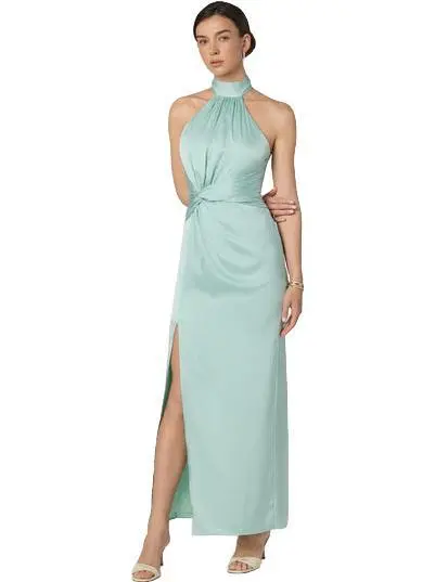 Astr The Label Aspen Twist Front Halter Maxi Dress - Sage