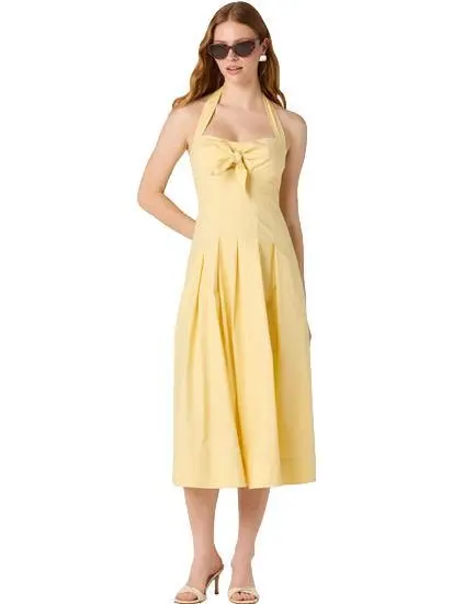 Astr The Label Janae Pleated Halter Midi Dress - Butter Yellow