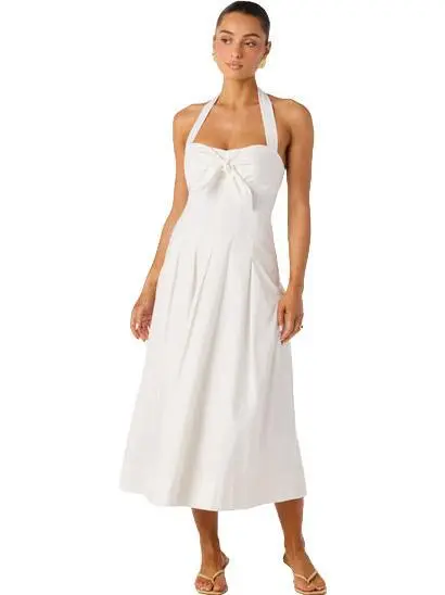 Astr The Label Janae Pleated Halter Midi Dress - White