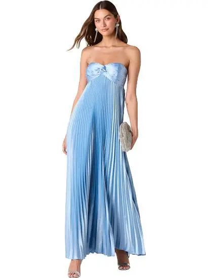 Astr The Label Plissé Strapless Maxi Gown - Blue
