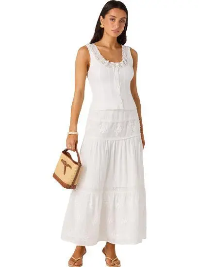 Astr The Label Gwyn Embroidered Midi Skirt - White