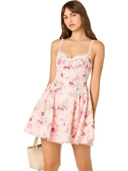 Astr The Label Birdie Floral Eyelet Sweetheart Mini Dress - Pink Floral