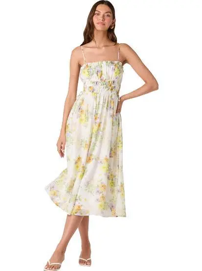 Astr The Label Maren Smocked Floral Midi Dress - White Multi Floral