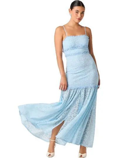 Astr The Label Ruffle Tiered Lace Maxi Dress - Light Blue