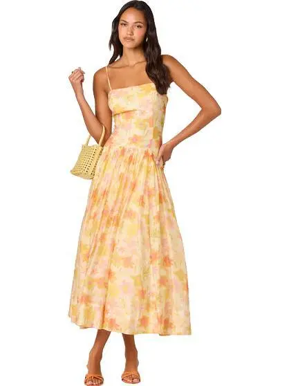 Astr The Label Ovinia Floral Smocked Drop Waist Maxi Dress - Yellow Floral