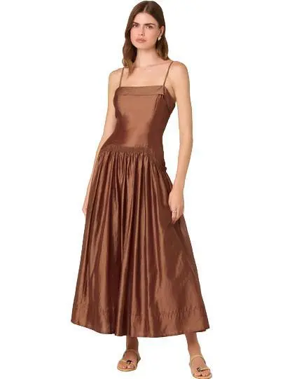 Astr The Label Ovina Smocked Drop-waist Maxi Dress - Spice Brown