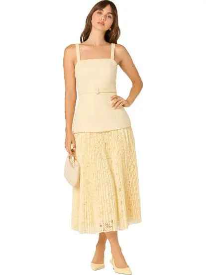 Astr The Label Mixed Media Tweed And Lace Midi Dress - Yellow