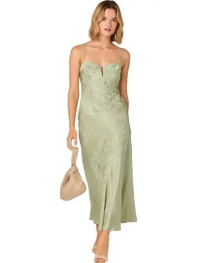 Astr The Label Tyla Satin Jacquard Maxi Dress - Sage