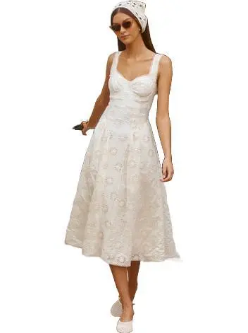 Astr The Label Caerwyn Eyelet Embroidery Sweetheart Midi Dress - Cream