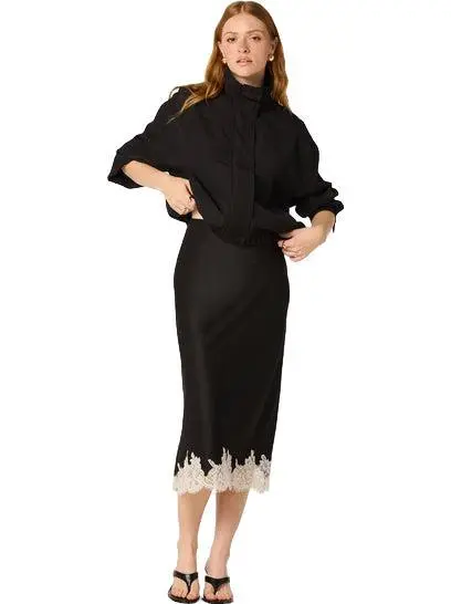 Astr The Label Lace Hem Midi Skirt - Black