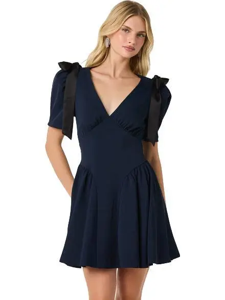 Astr The Label Ciela Bow Mini Dress - Navy