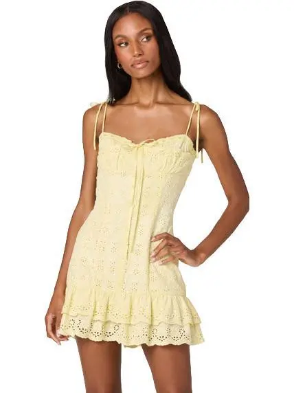 Astr The Label Kelley Eyelet Tie-strap Mini Dress - Lemon
