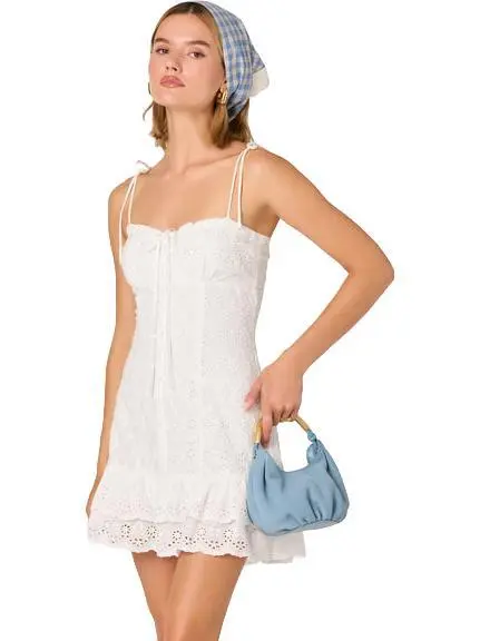 Astr The Label Kelley Eyelet Tie-strap Mini Dress - White