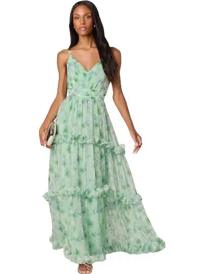 Astr The Label Ayanna Floral Pleated Tiered Maxi Dress - Green Floral