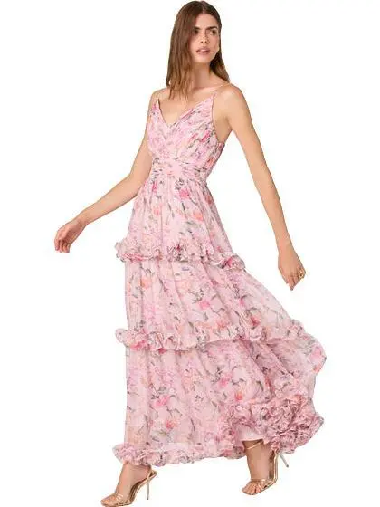 Astr The Label Ayanna Floral Pleated Tiered Maxi Dress - Pink Floral