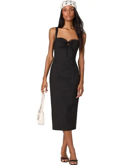 Astr The Label Raziela Scalloped Midi Dress - Black