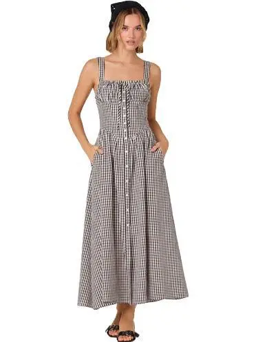 Astr The Label Temperance Gingham Check Maxi Dress - Black Gingham