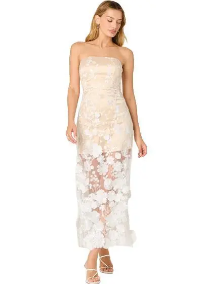 Astr The Label Strapless Embroidered Floral Maxi Dress - White