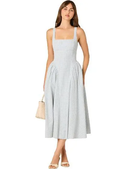 Astr The Label Vinya Plaid Midi Dress With Bow Back - Blue Plaid