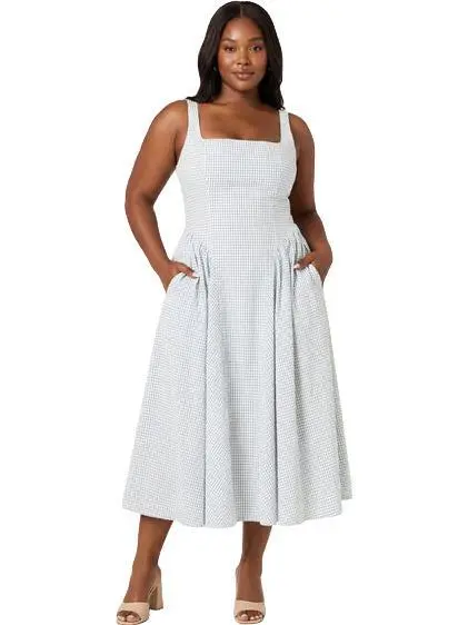 Astr The Label Vinya Plaid Midi Dress With Bow Back - Plus Size - Blue Plaid