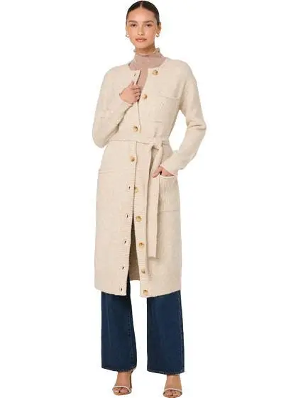 Astr The Label Meris Belted Longline Cardigan - Cream
