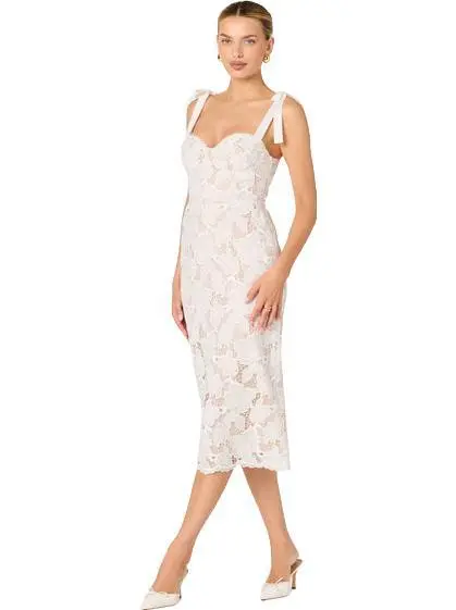 Astr The Label Floral Lace Corset Midi Dress - White