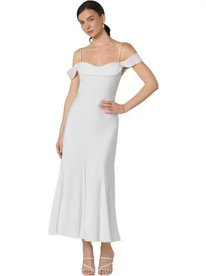 Astr The Label Araxie Satin Off-shoulder Godet Midi Dress - White