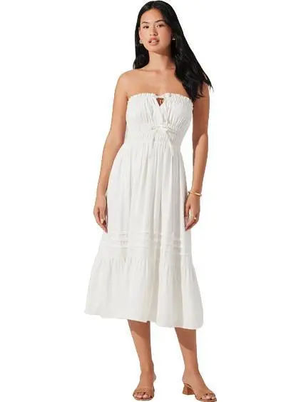 Astr The Label Strapless Smocked Midi Dress - White