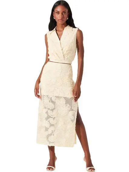 Astr The Label Sol Textured Floral Knit Midi Skirt - Cream