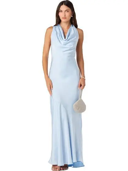 Astr The Label Varya Satin Cowl Neck Maxi Dress - Baby Blue
