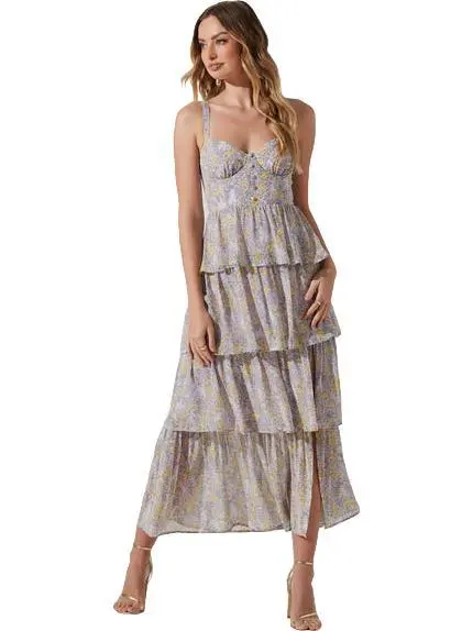 Astr The Label Midsummer Floral Tiered Maxi Dress - Lavender Yellow Flr