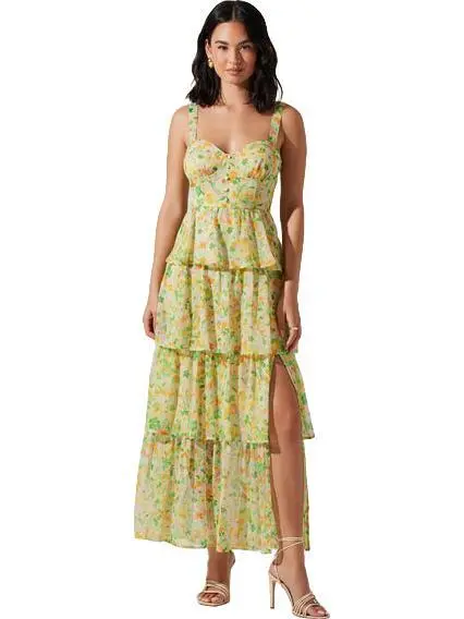 Astr The Label Midsummer Floral Tiered Maxi Dress - Yellow Green Multi