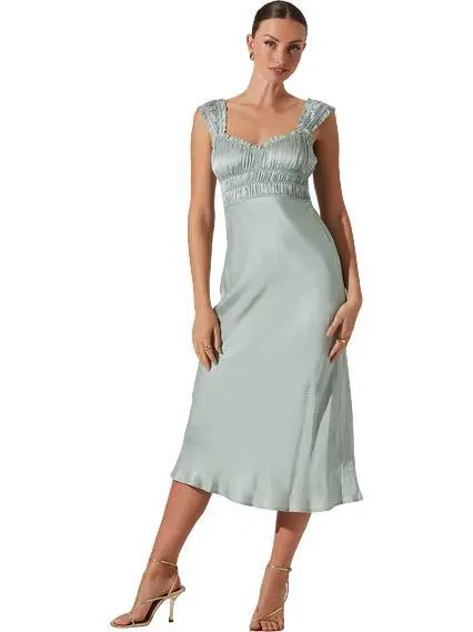 Astr The Label Enola Satin Smocked Midi Dress - Mint