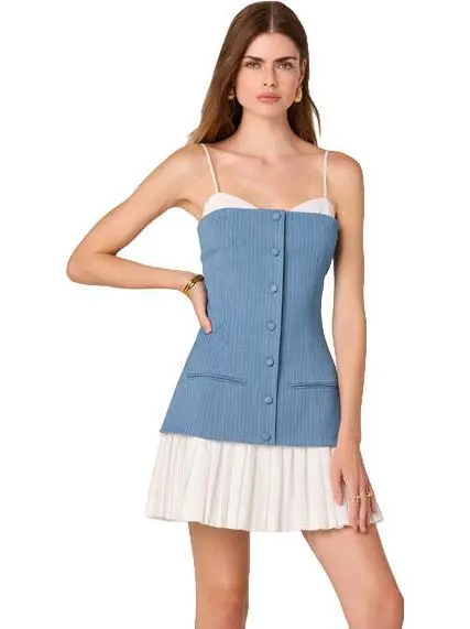 Astr The Label Amren Mixed Media Denim Mini Dress - Blue White
