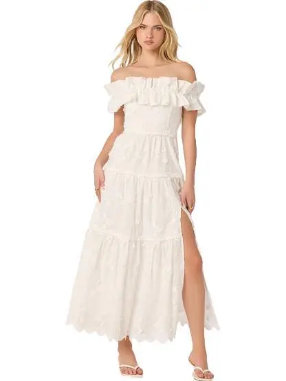 Astr The Label Piccola Off Shoulder Ruffled Maxi Dress - White