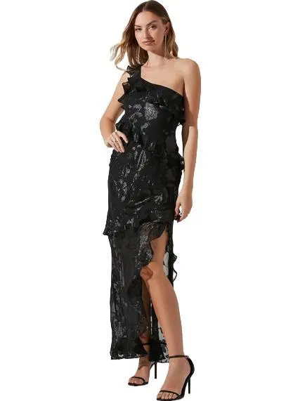 Astr The Label One Shoulder Floral Maxi Dress - Black