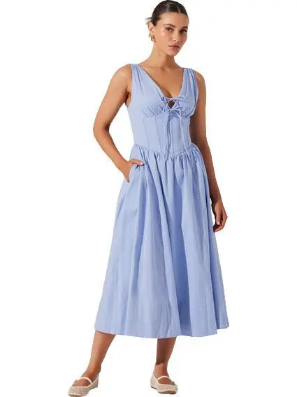 Astr The Label Corset Midi Dress With Tie Detail - Blue