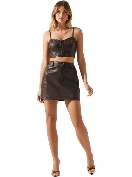 Astr The Label Ezra Faux Leather Mini Skirt - Dark Brown