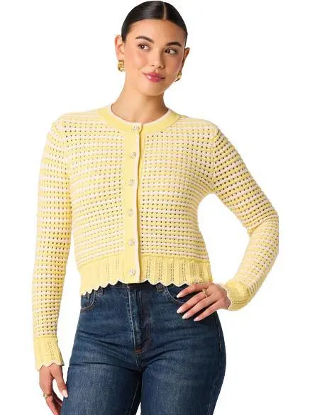 Astr The Label Karly Striped Open Knit Cardigan - Off White Yellow